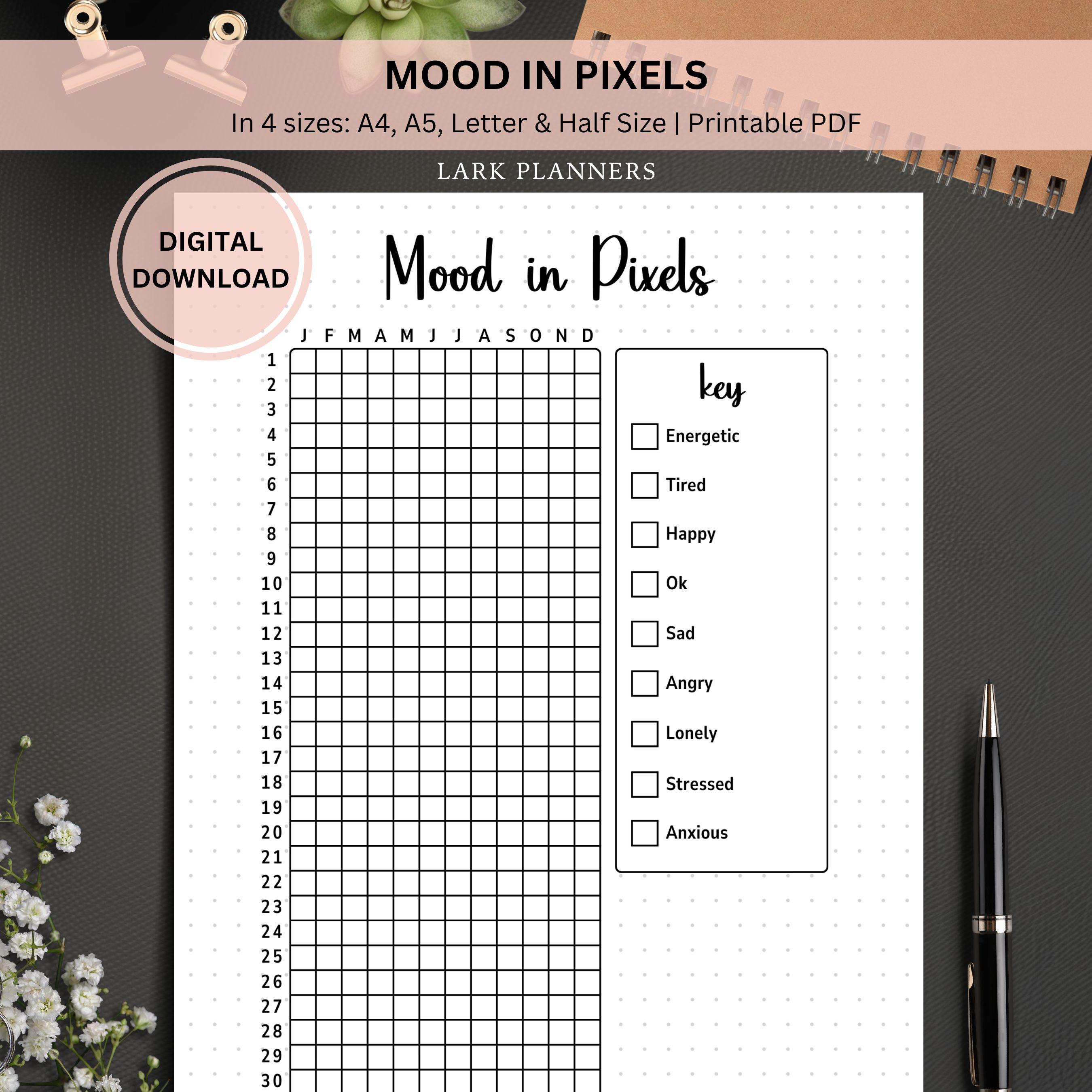 Mood in Pixels Printable Journal Page, Daily Feelings Mood Tracker ...