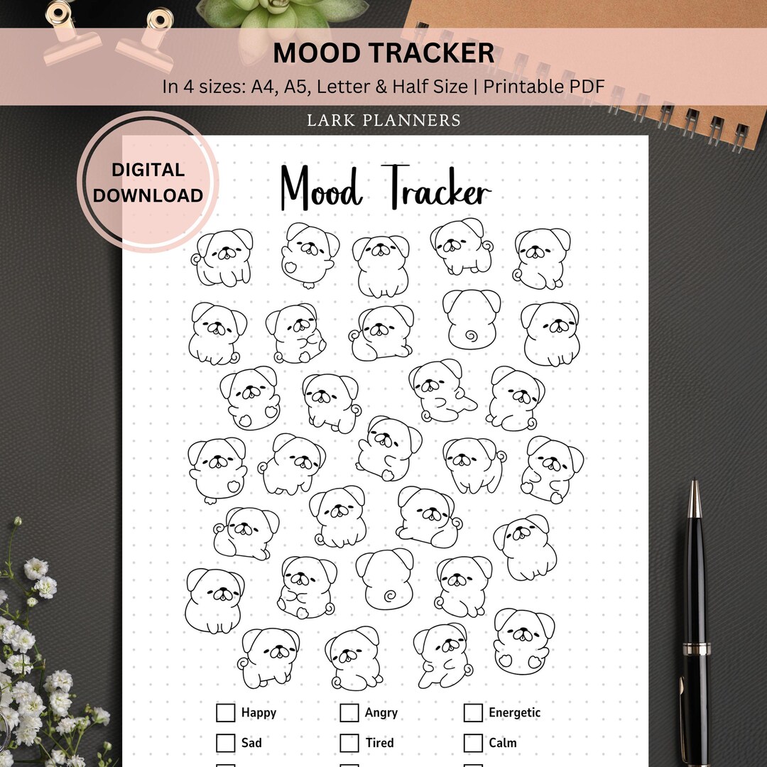 Mood Tracker Printable, Digital Download, Fun Trackers, A5 Planner ...