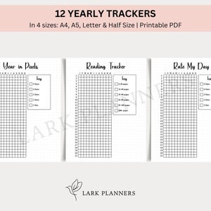 Yearly Trackers Bundle, Bullet Journal Printable Planner Pages, Daily ...