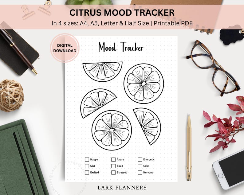 Lemon Fruit Mood Tracker, Printable Journal Page, Feelings Tracker ...
