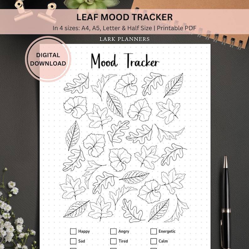 Fall Leaf Mood Tracker, Digital Download, A5 Planner Inserts, Bullet ...