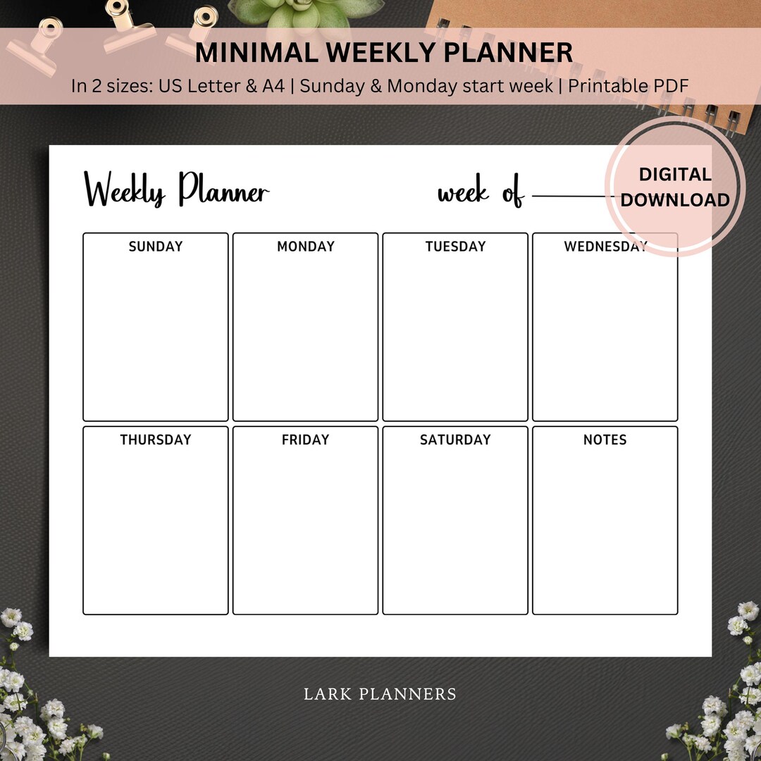 Editable Weekly Planner Printable PDF, Minimal Weekly Schedule, Planner ...