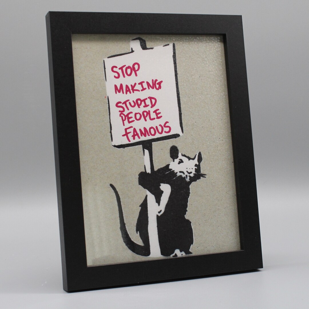 8"x6" Frame of Banksy Placard Rat Print - "stop Making Stupid People ...