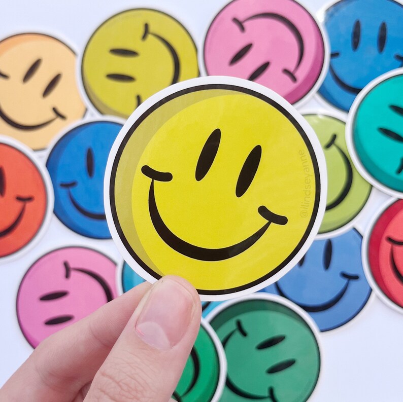 Fun Color Smiley Sticker Waterproof Stickers Happy Face - Etsy