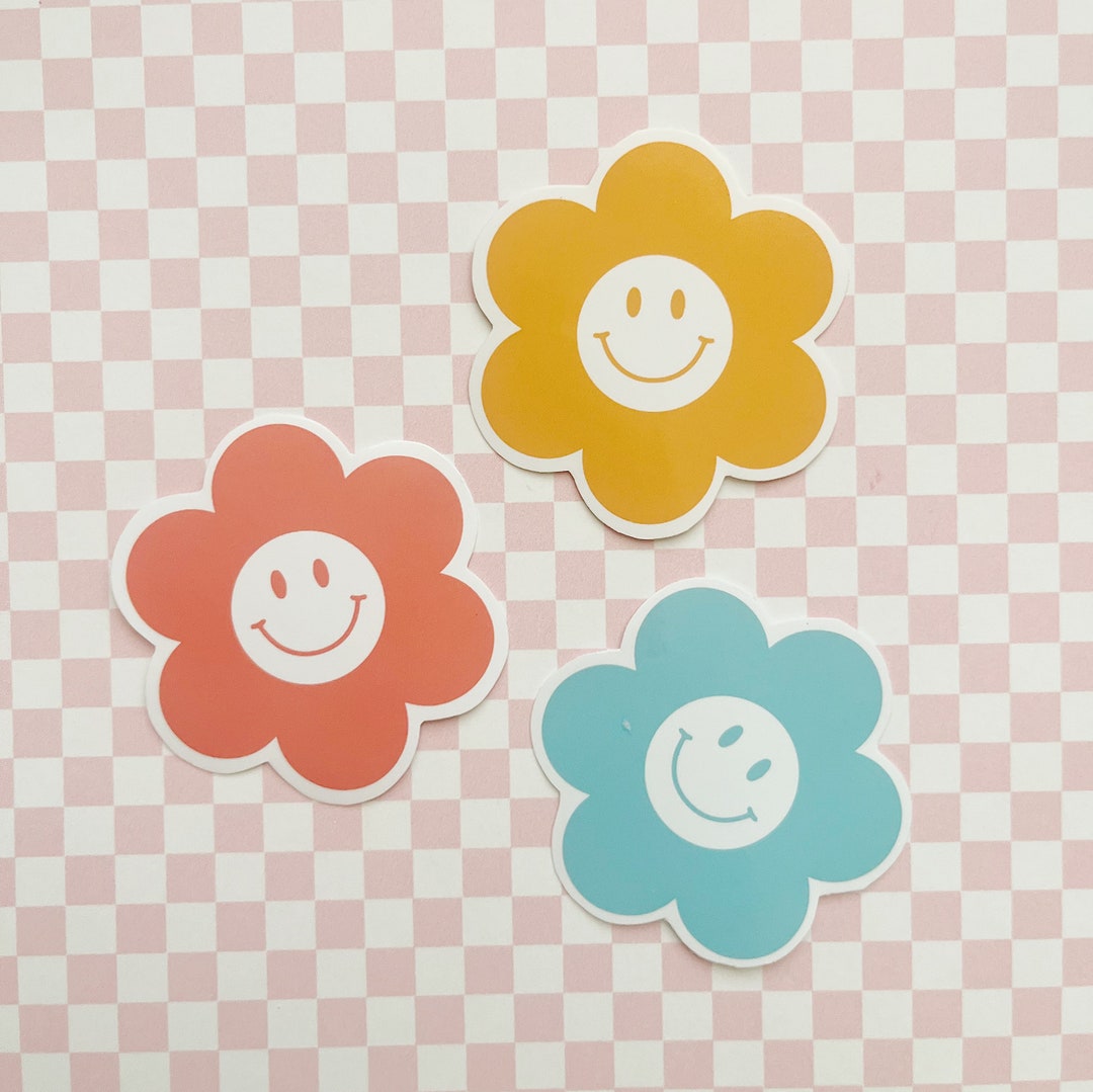 Flower Smiley Face Sticker | Water Resistant Vinyl - Etsy