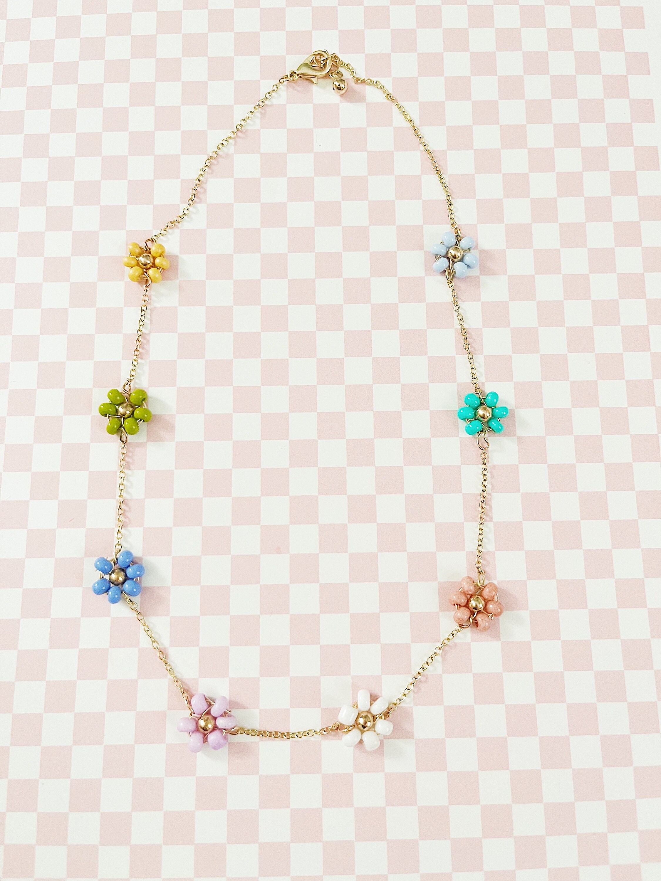 Jane Flower Chain Necklace Beaded Flower Gold Chain Summer - Etsy