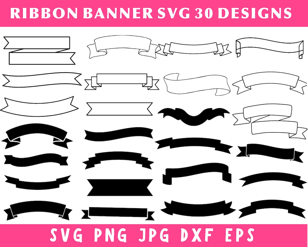 Ribbon Banner Svg Bundle, Ribbon Clipart, Ribbon Svg, Banner Outline ...