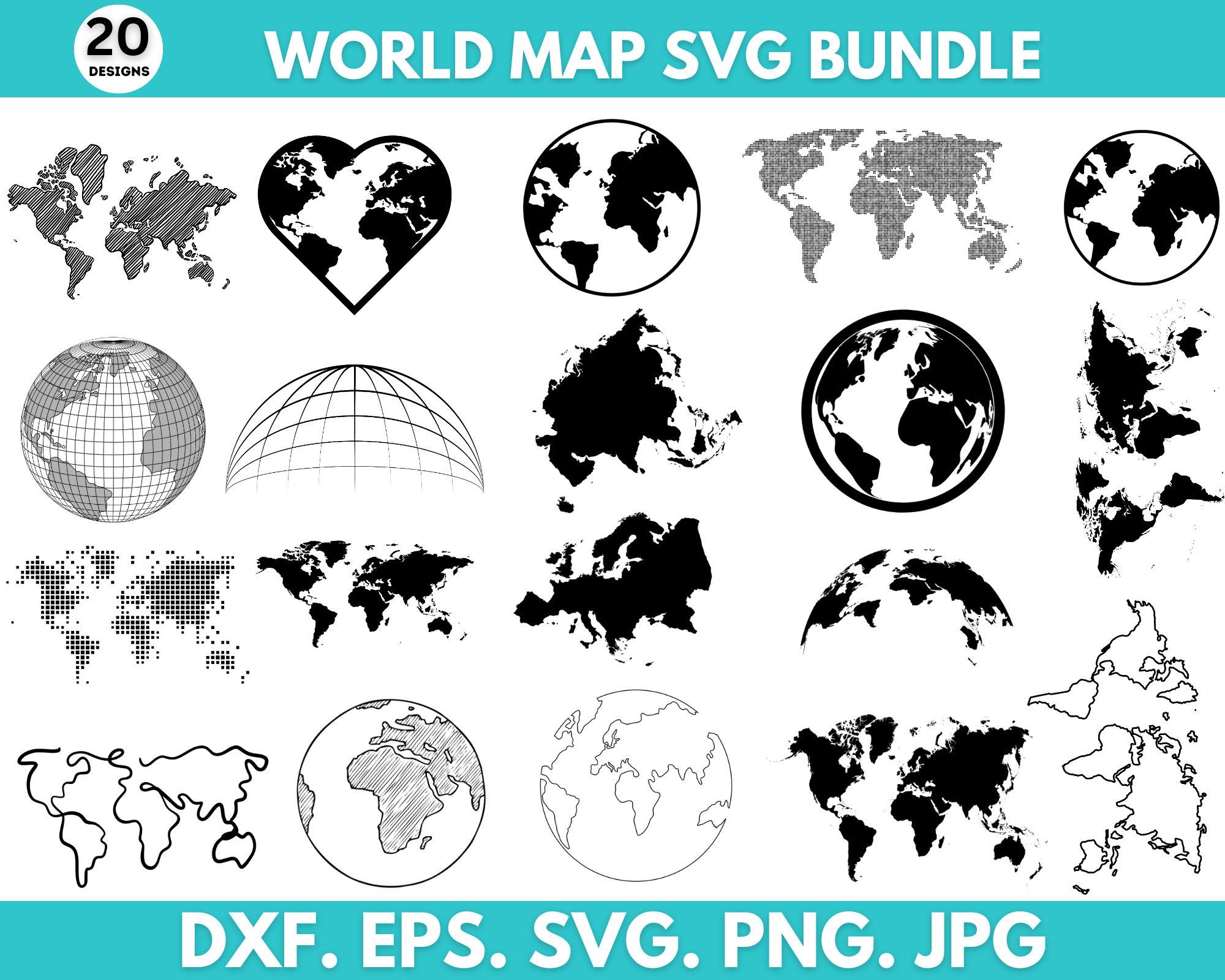 World Map Svg Bundle, World Map Png, World Map Silhouette, World Map ...