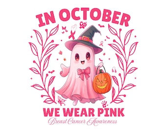 In October We Wear Pink Png, Breast Cancer Awareness Png, Halloween ...