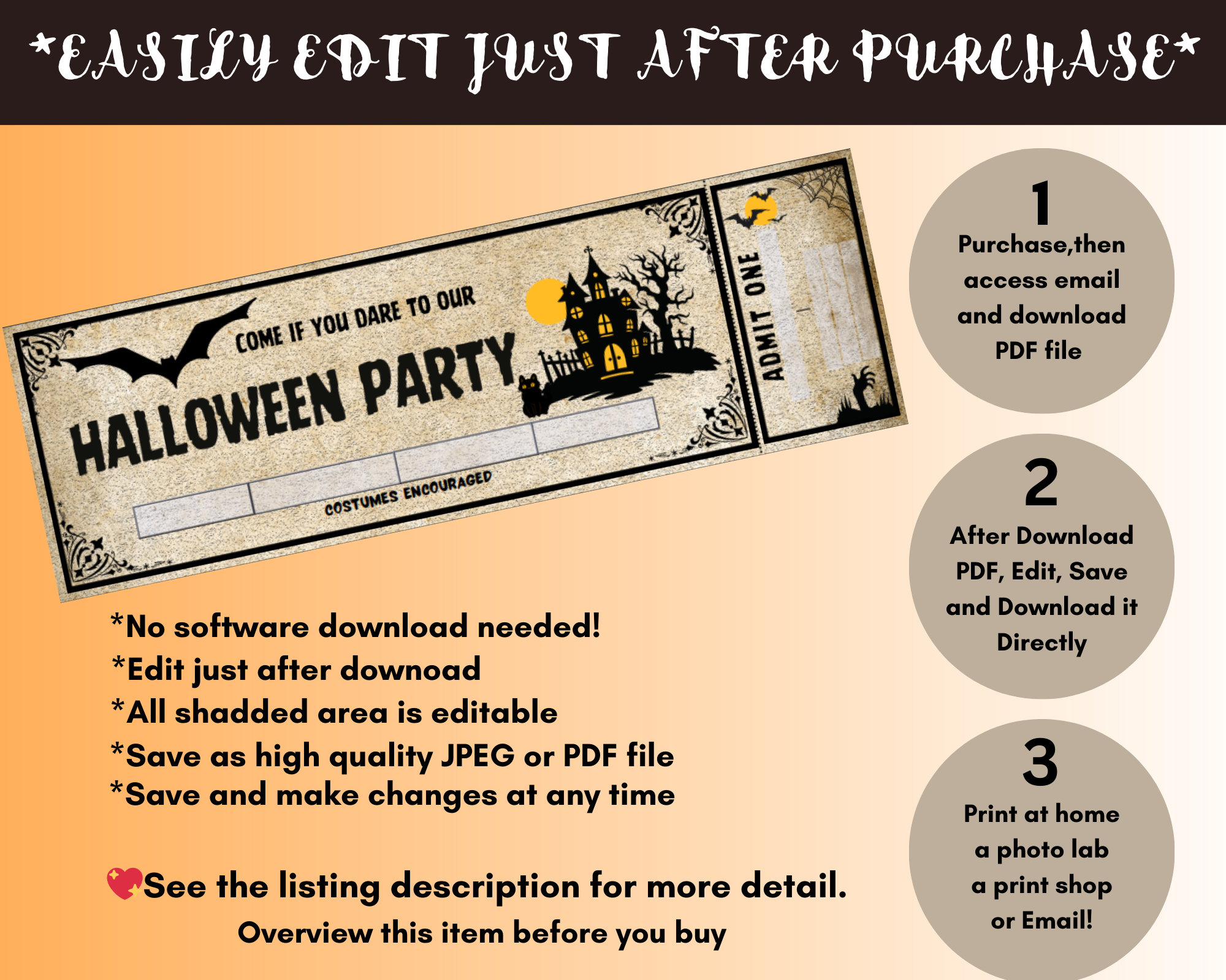 Editable Halloween Ticket Invitation Halloween Invitations - Etsy