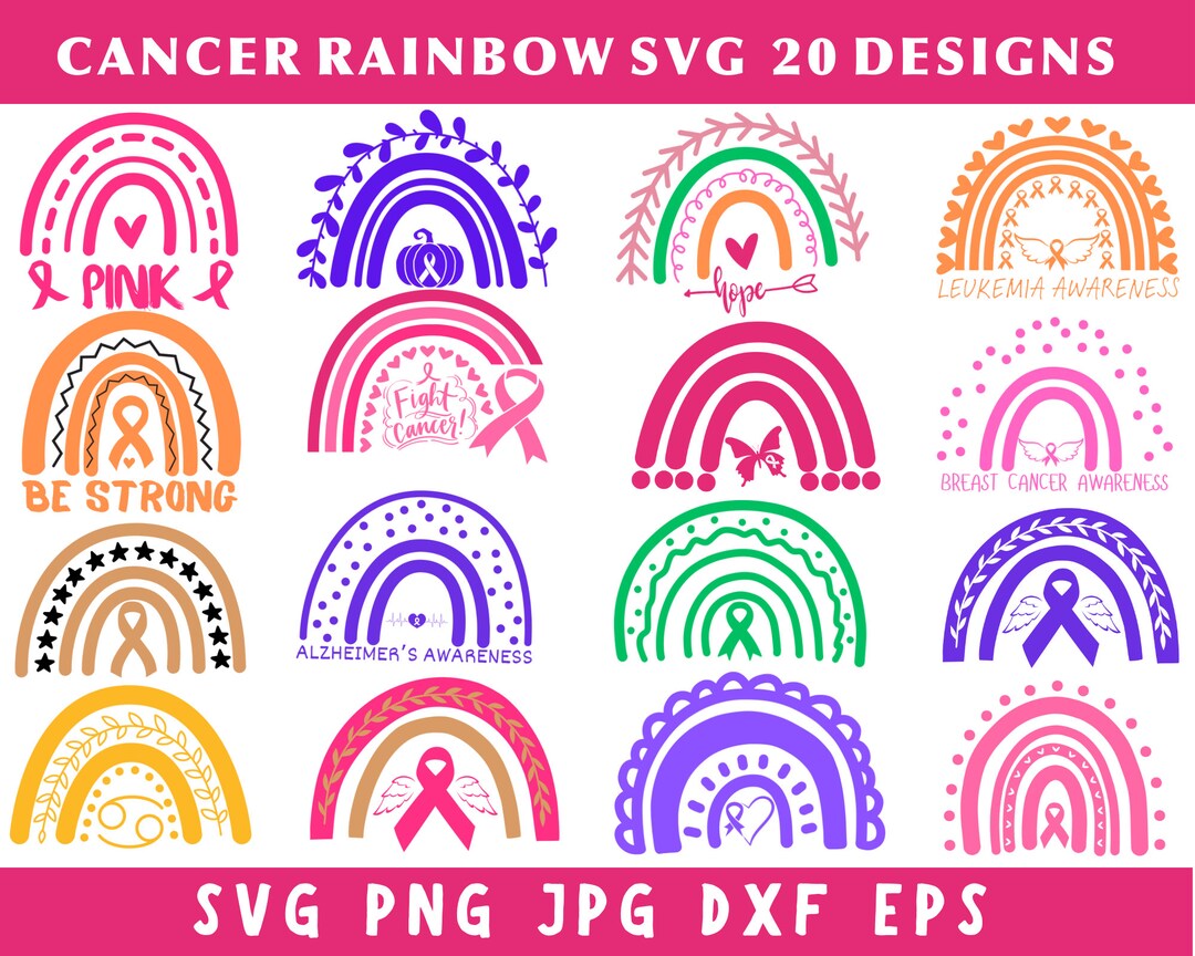 Cancer Rainbow Svg Bundle, Cancer Awareness Svg, Fight Cancer Svg ...