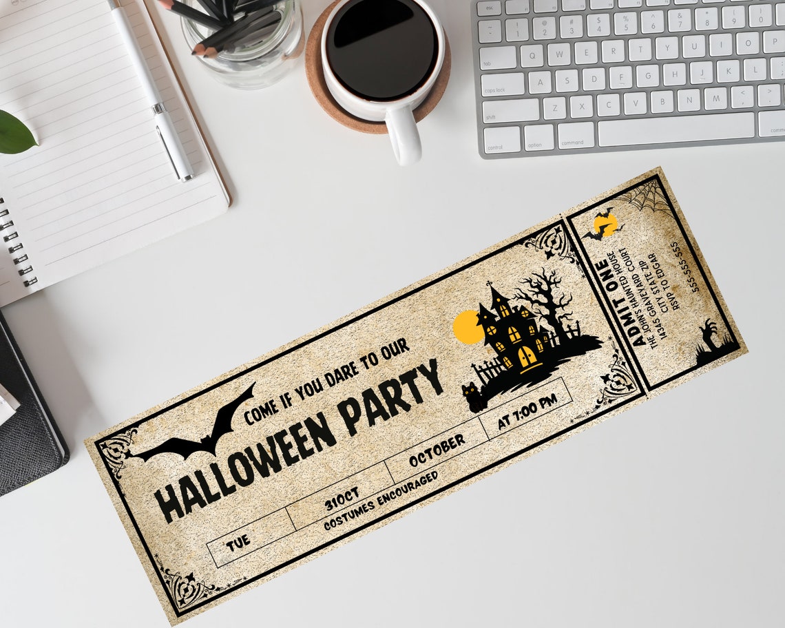 Editable Halloween Ticket Invitation, Halloween Invitations, Halloween ...
