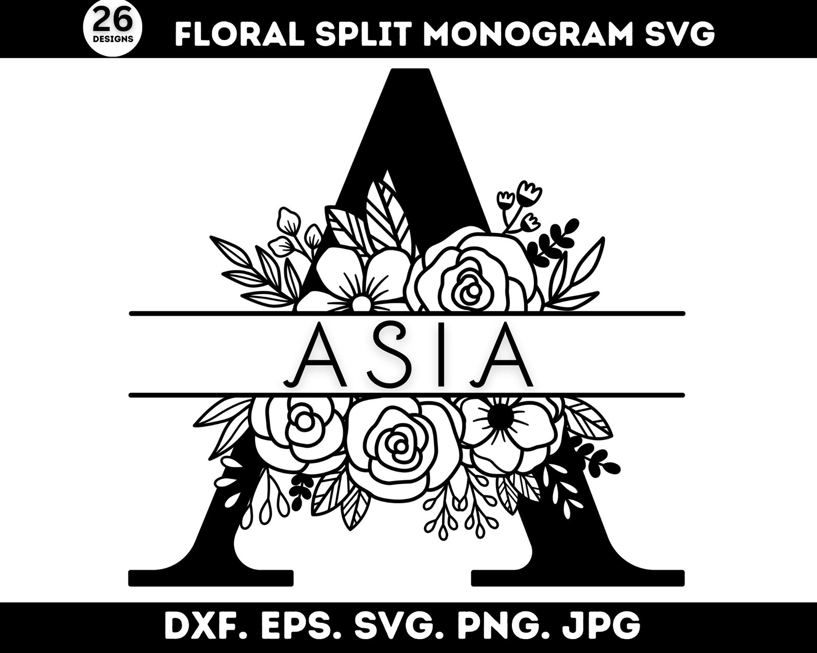 Floral Alphabet Svg, Split Monogram Svg, Flower Alphabet Svg, Floral ...