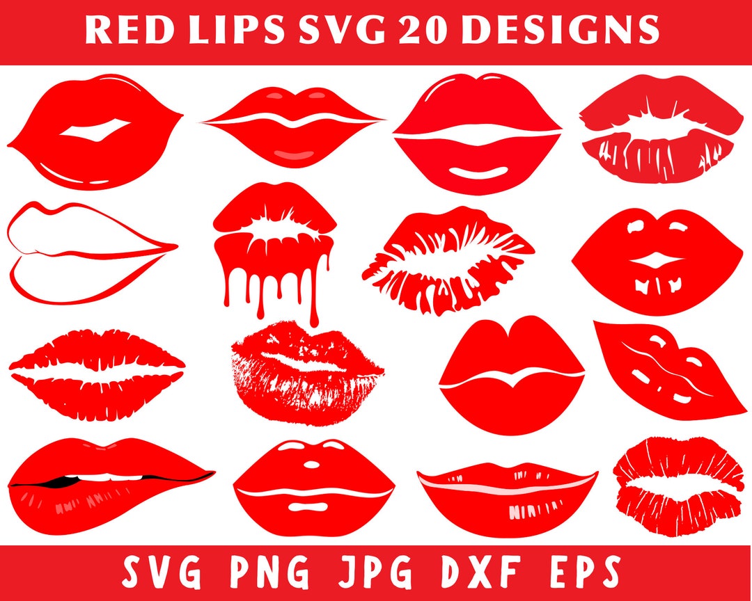Lips Svg Bundle, Red Lips Svg, Kiss Svg, Kiss Designs, Red Lips Clipart ...