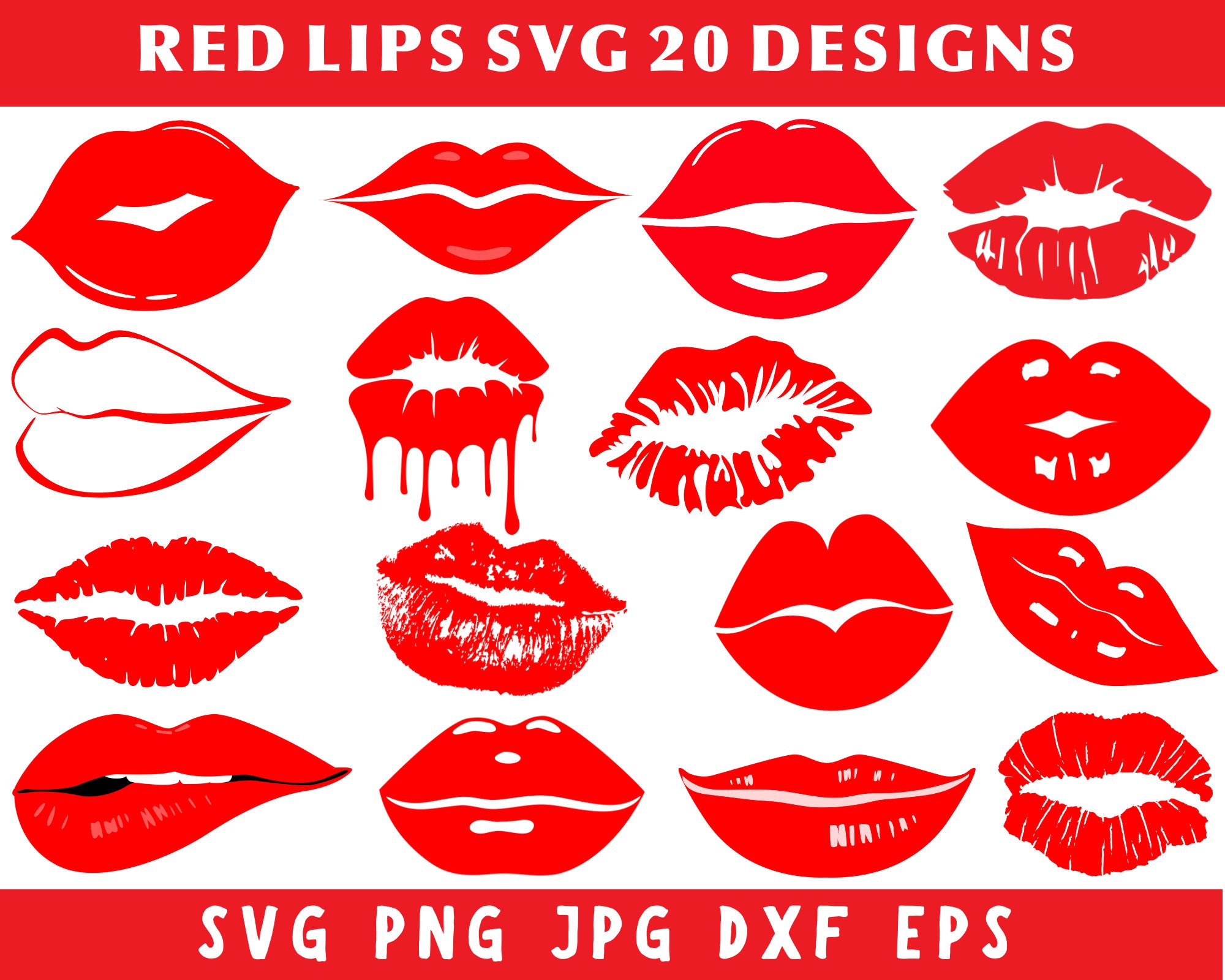 Lips Svg Bundle, Red Lips Svg, Kiss Svg, Kiss Designs, Red Lips Clipart ...