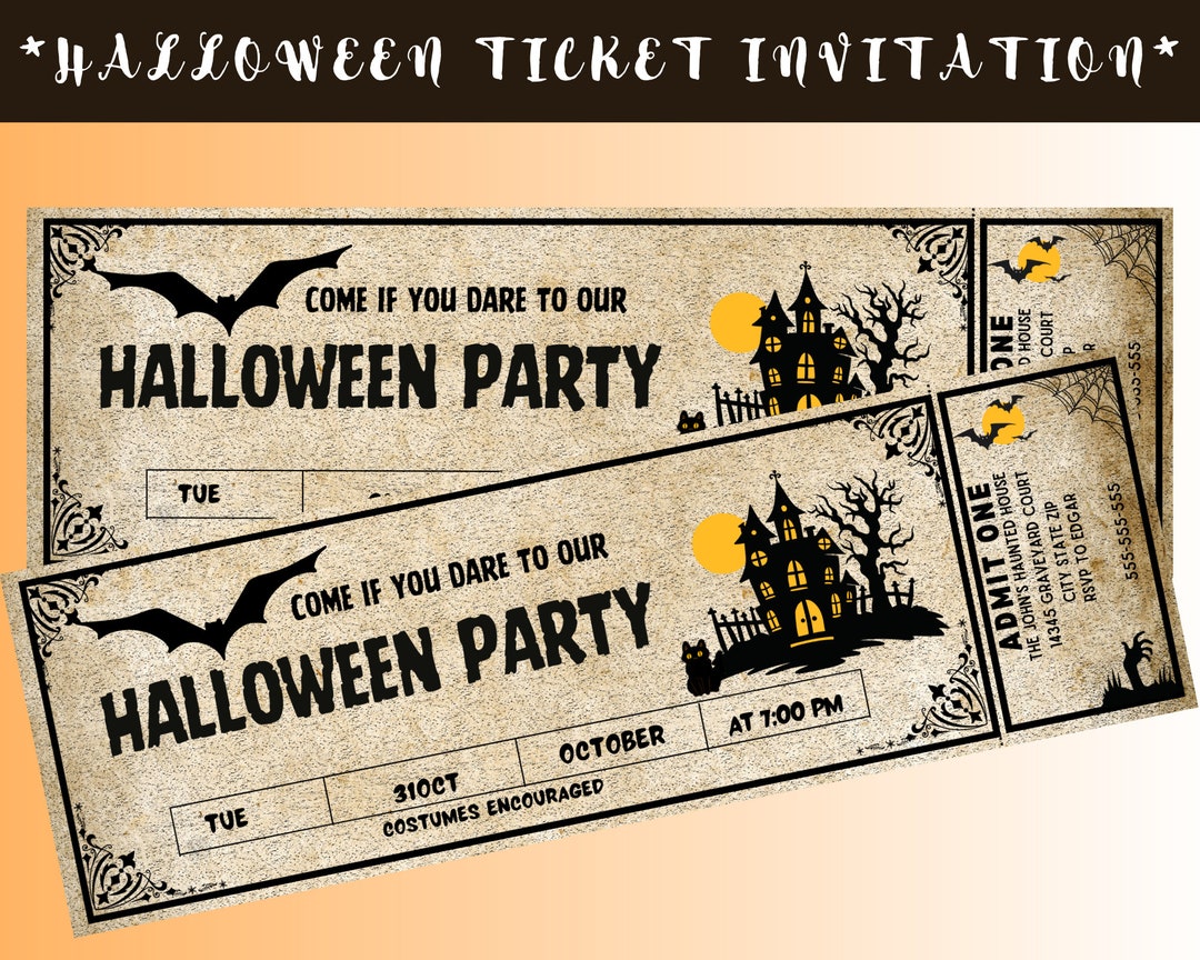 Editable Halloween Ticket Invitation, Halloween Invitations, Halloween ...