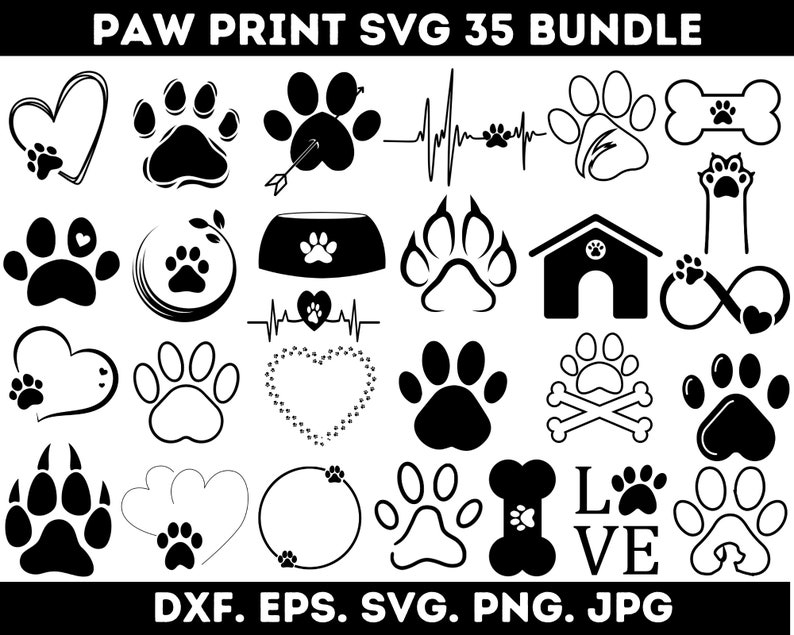 35paw Print Svg Bundle, Paw Print Svg Png, Paw Svg, Dog Svg, Paw Svg ...