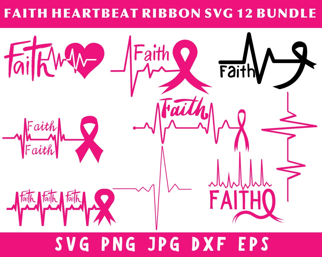 Faith Heartbeat Ribbon Svg, Cancer Awareness Svg, Breast Cancer Svg ...
