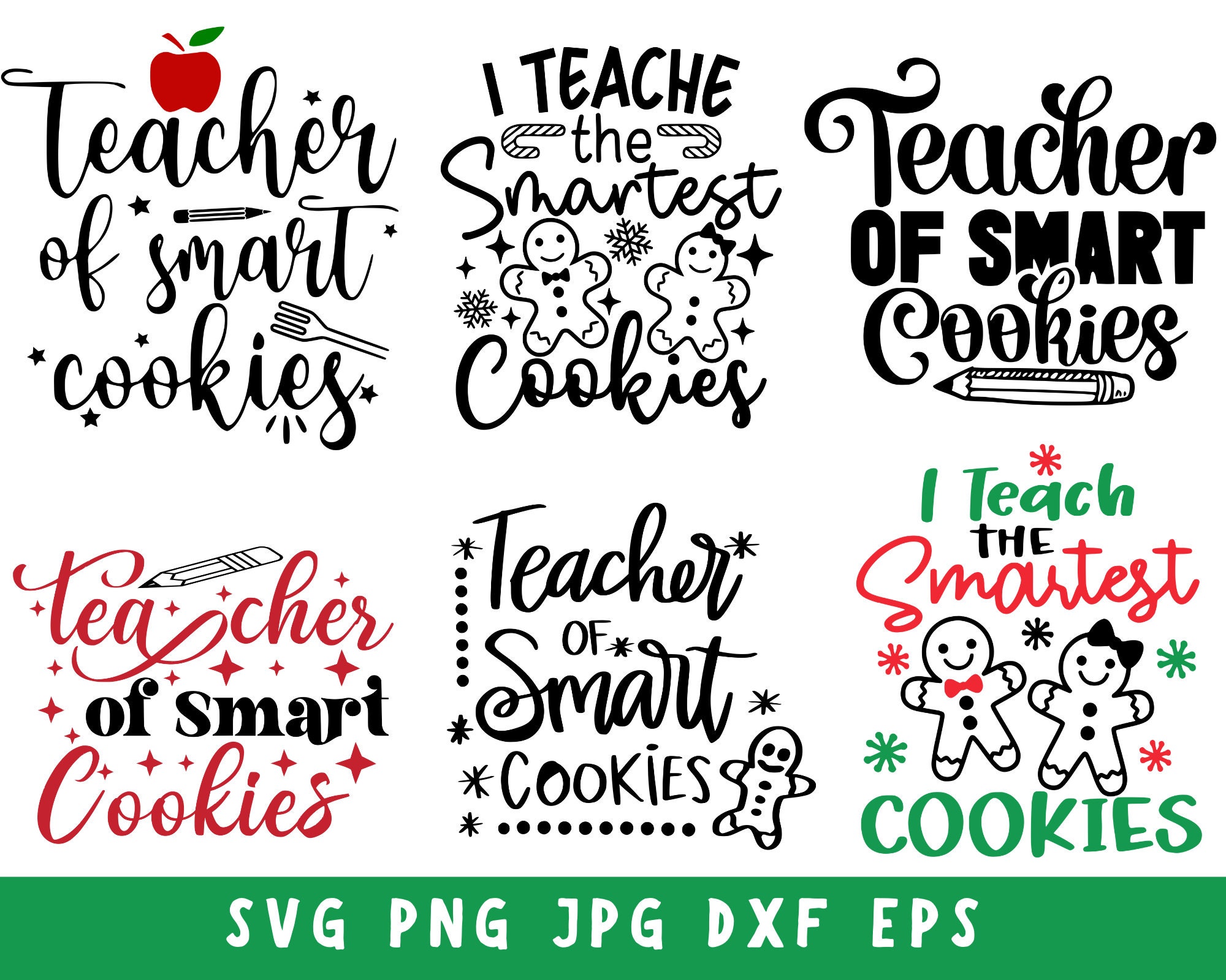 6 Teach of Smartest Cookies Svg, Svg Files for Cricut,teacher Christmas ...