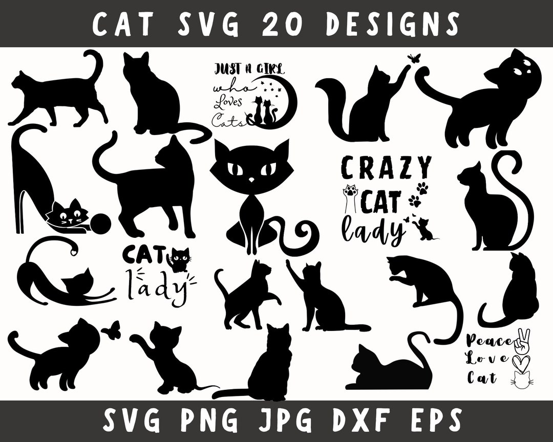 Cat Svg, Cute Cat Svg, Cat Svg Bundle, Cat Dxf, Cat Clipart, Cat Png ...