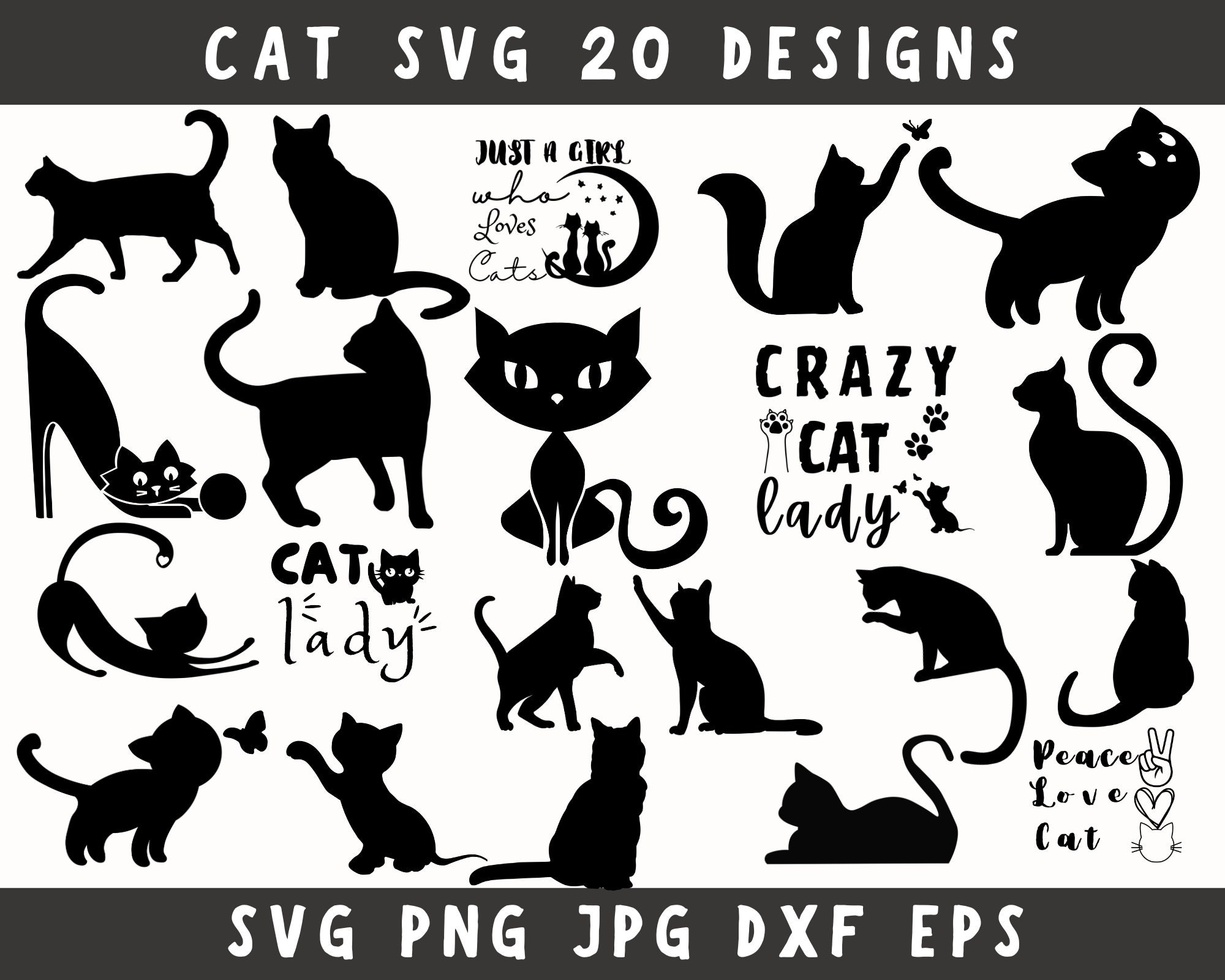 Cat Svg Cute Cat Svg Cat Svg Bundle Cat Dxf Cat Clipart - Etsy