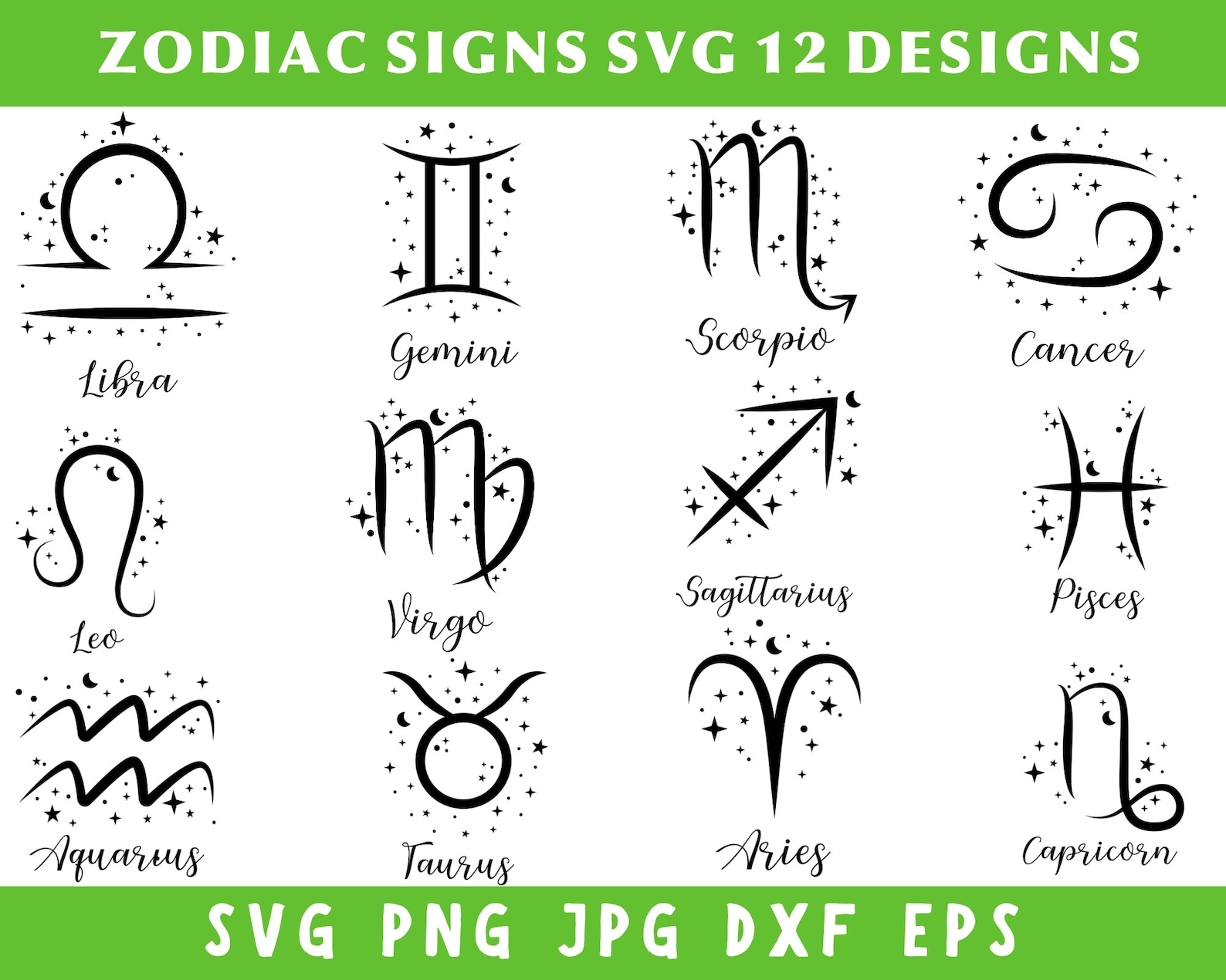 Zodiac Signs Svg Bundle, Zodiac Svg, Zodiac Clipart, Svg Files for ...