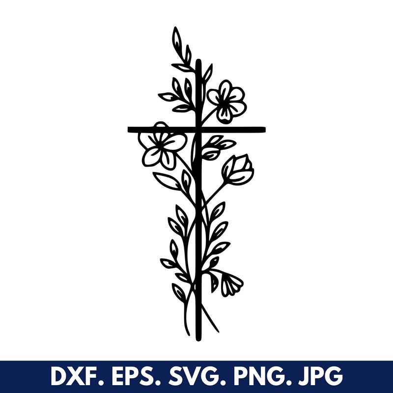Vector Art Cross and Flowers - Etsy