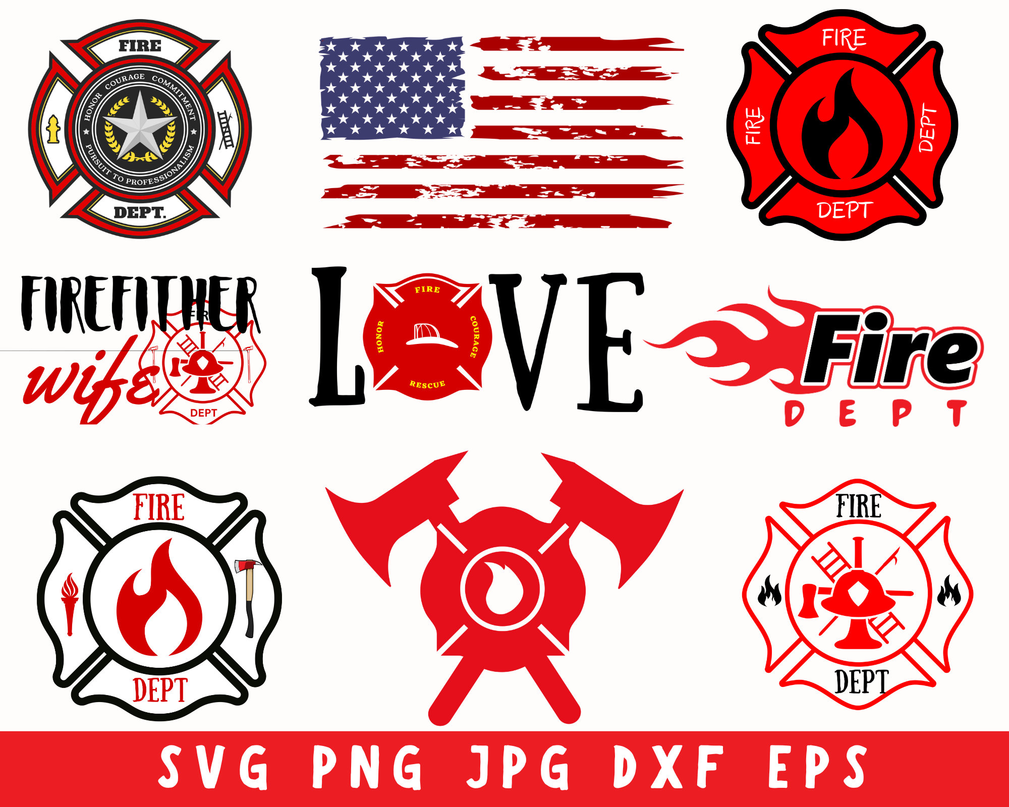 Fire Dept Svg, Firefighter Svg, Fire Department Svg, Distressed Flag ...