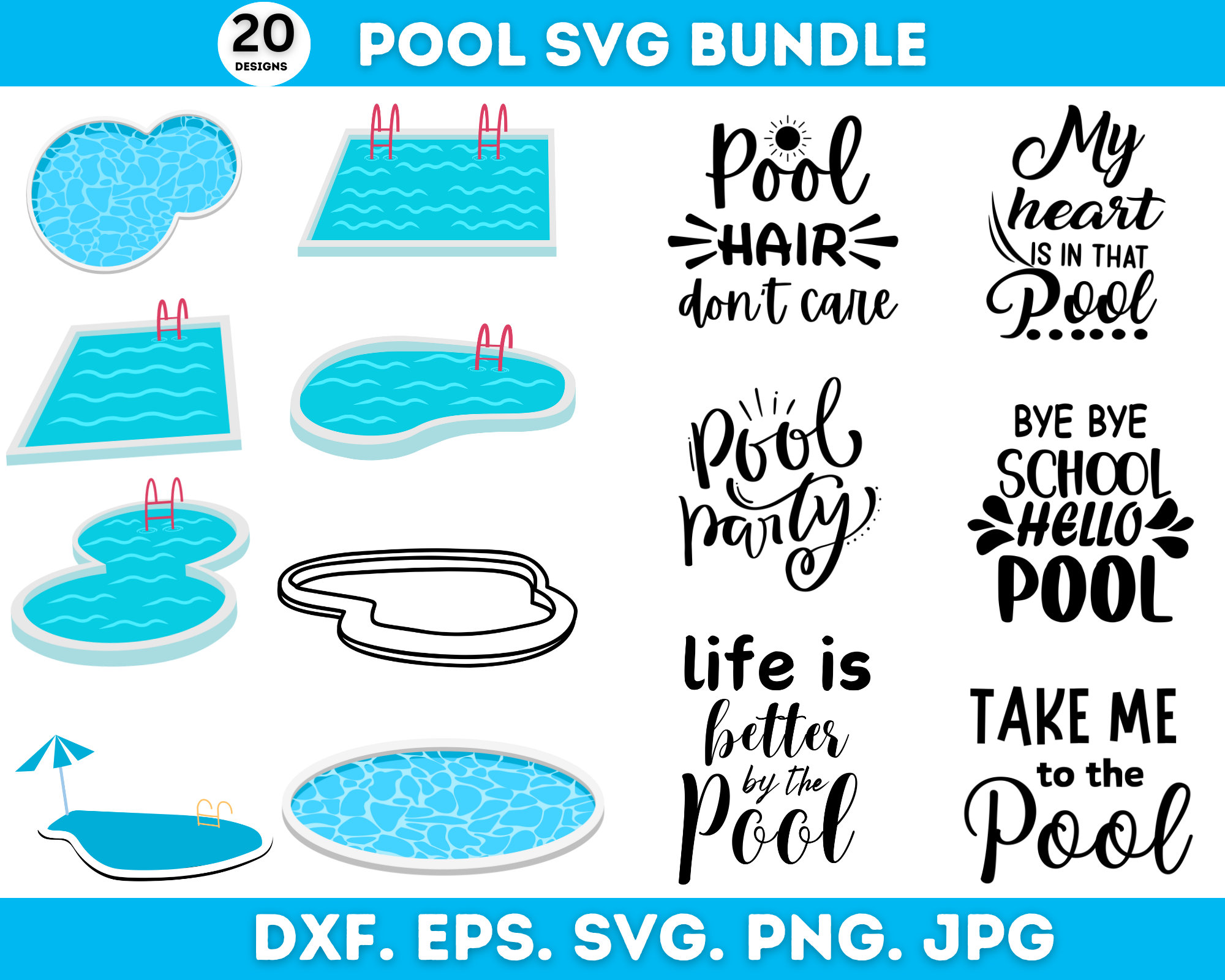 Pool Svg Png Bundle, Pool Sayings Svg, Swimming Pool Silhouette ...