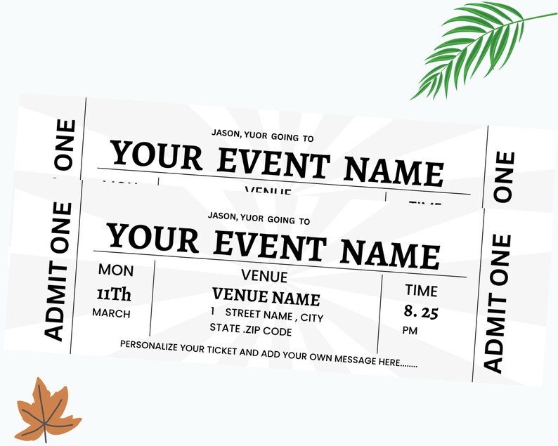 Editable Event Ticket Template, Event Tickets, Printable Event Ticket, Personalized Gift for Him ...