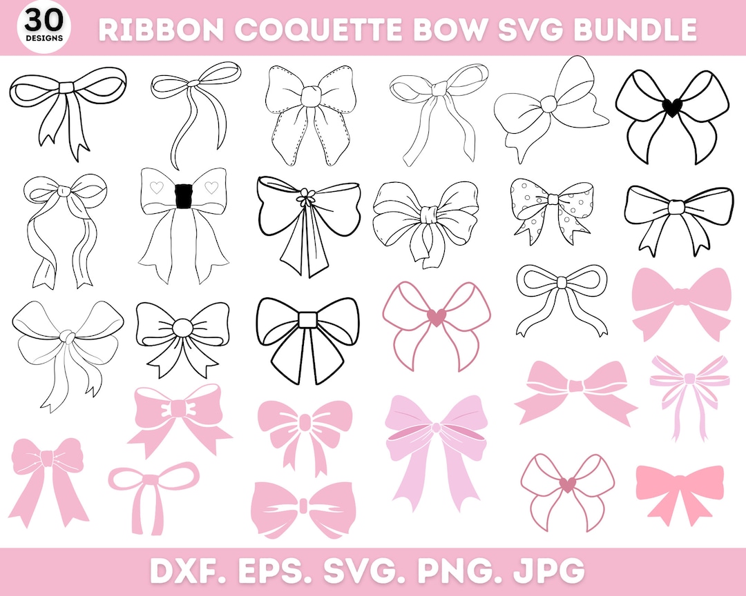 Ribbon Bow Svg Bundle Ribbon Svg Bow Svg Png Hair Bow Svghand Drawn Bow Clipartsvg Files