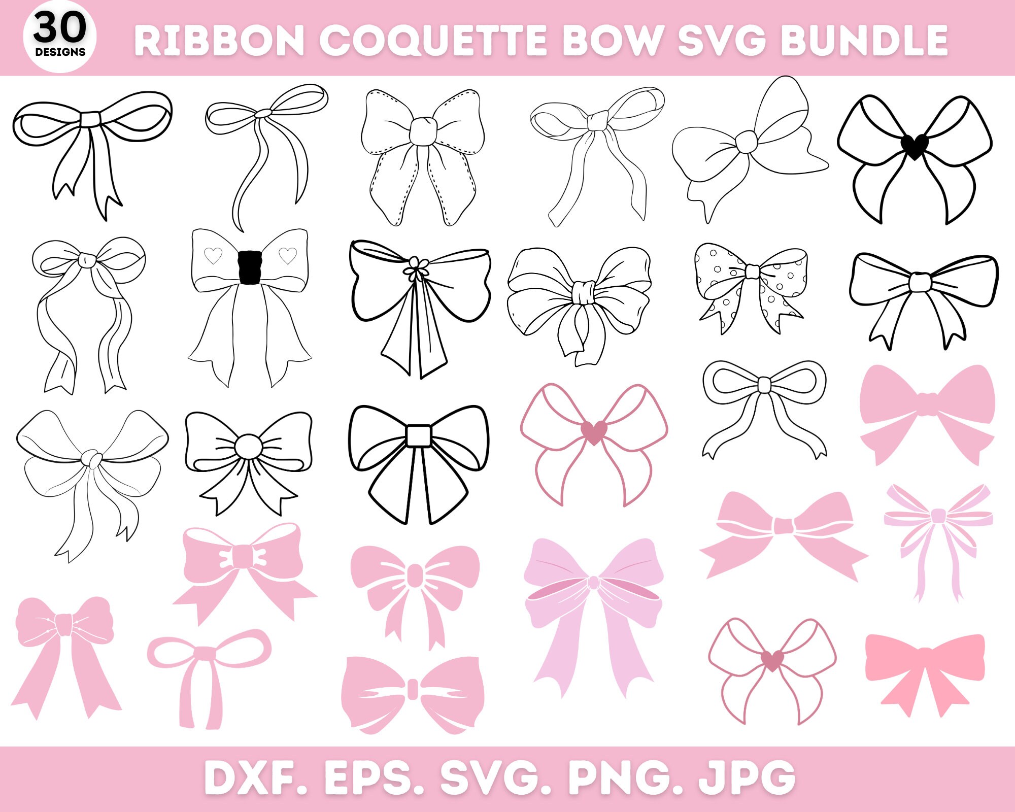 Ribbon Bow Svg Bundle, Ribbon Svg, Bow Svg Png, Hair Bow Svg,hand Drawn ...