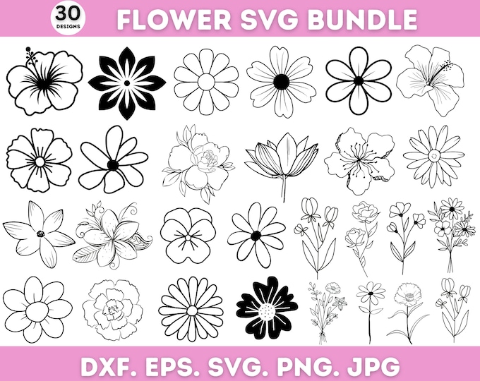 Flower Svg, Flower Bundle Svg, Wildflower Svg, Flowers and Leaves, Svg ...
