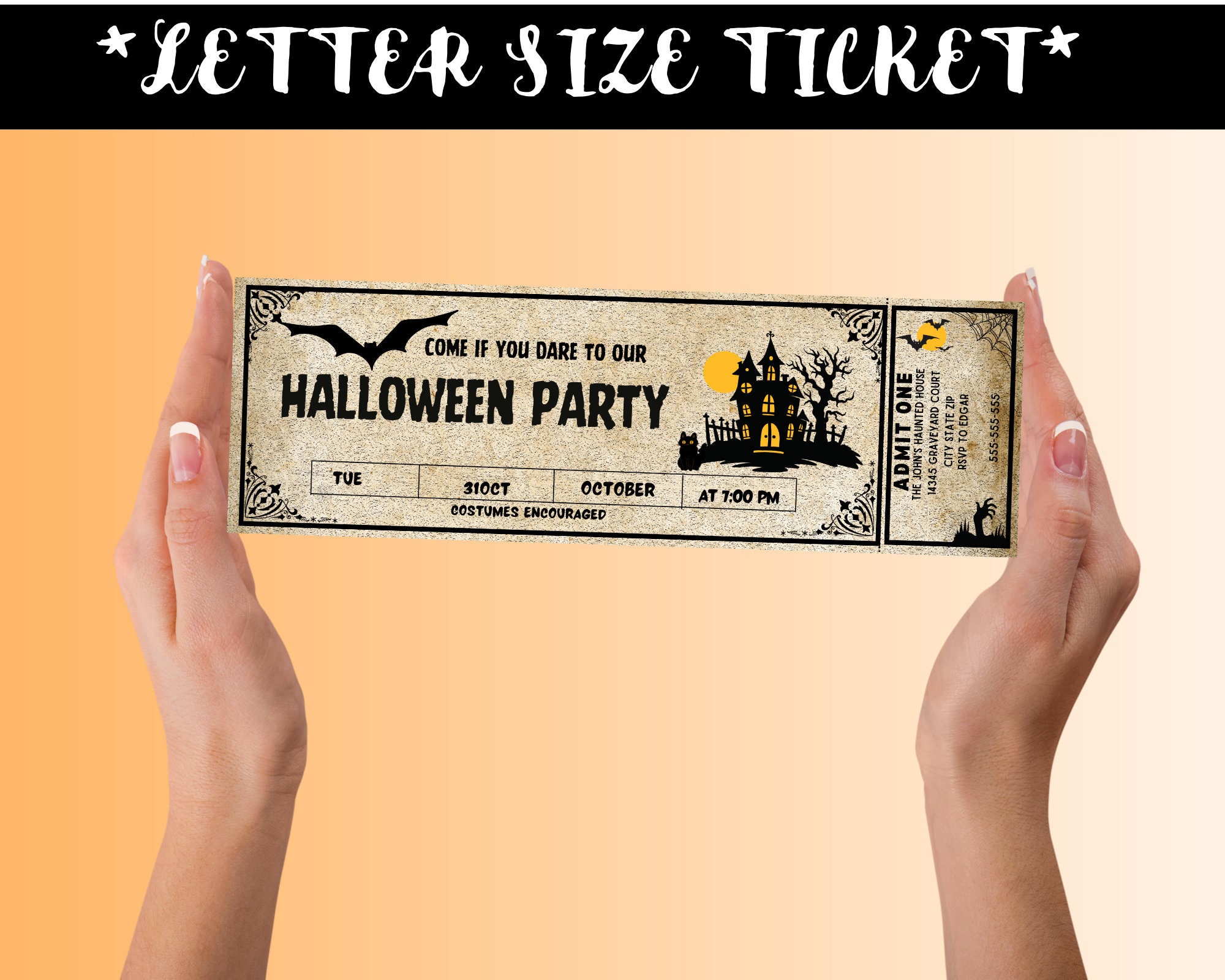 Editable Halloween Ticket Invitation, Halloween Invitations, Halloween ...