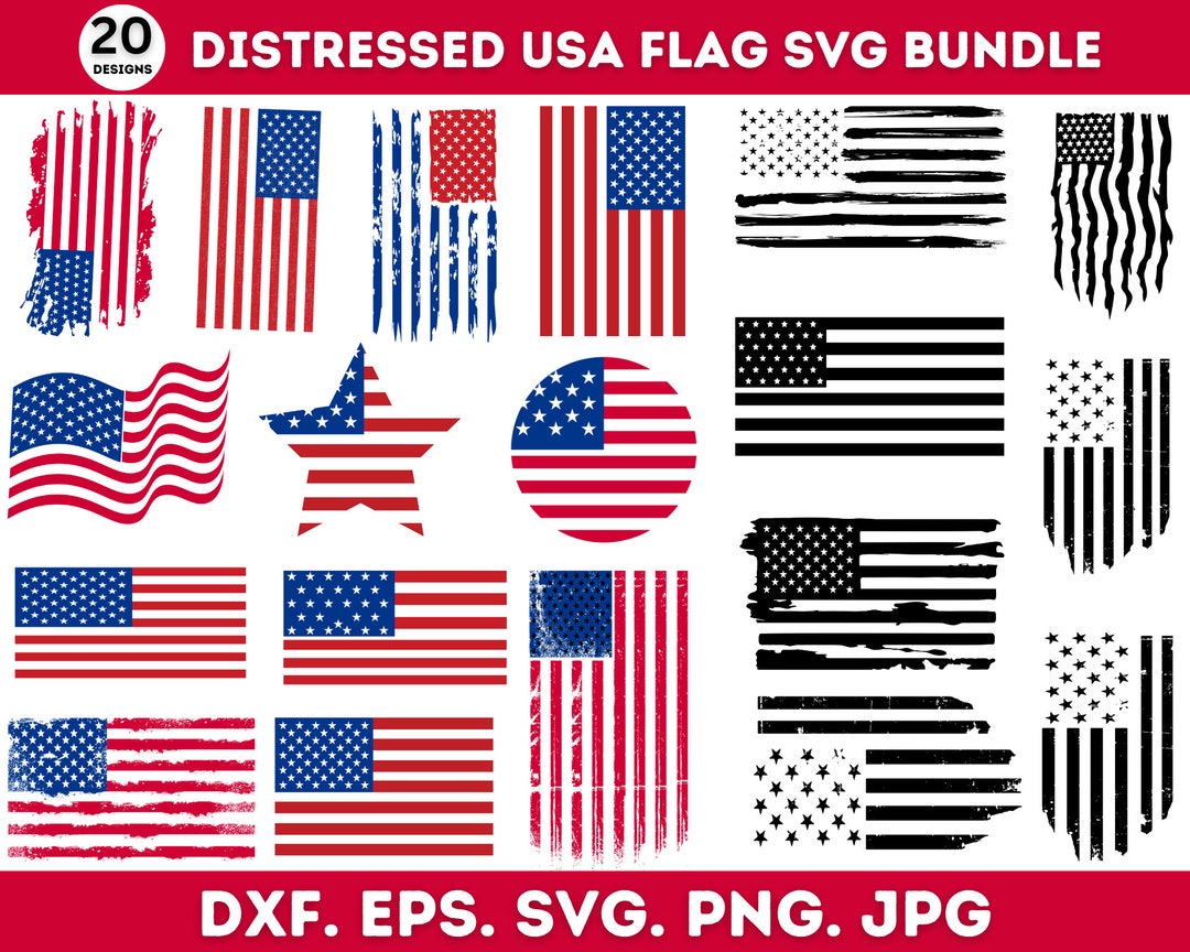 Distressed Usa Flag Bundle, USA Flag Svg, American Flag Svg, 4th of ...