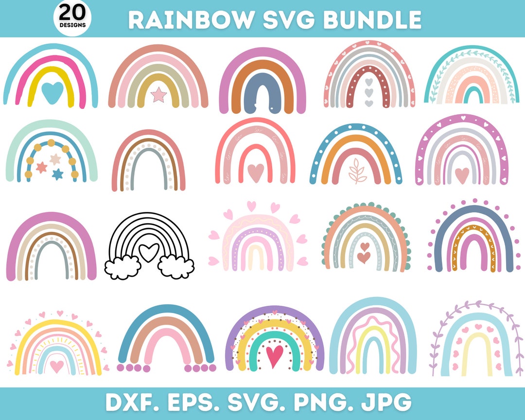 20 Rainbow Svg, Rainbow Png, Cute Rainbow Svg, Hand Drawn Rainbow ...
