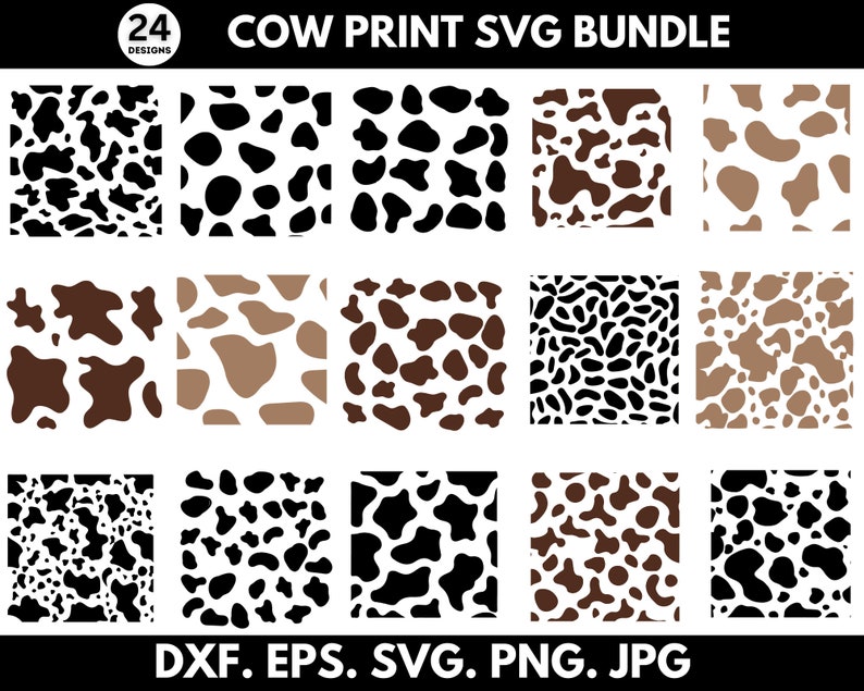 24 Cow Print Svg Bundle, Cow Print Pattern, Svg Files for Cricut, Cow ...