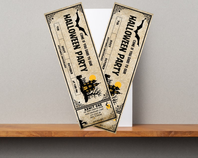 Editable Halloween Ticket Invitation, Halloween Invitations, Halloween ...