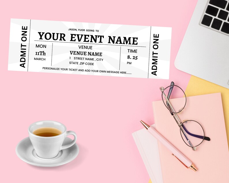 Editable Event Ticket Template, Event Tickets, Printable Event Ticket, Personalized Gift for Him ...