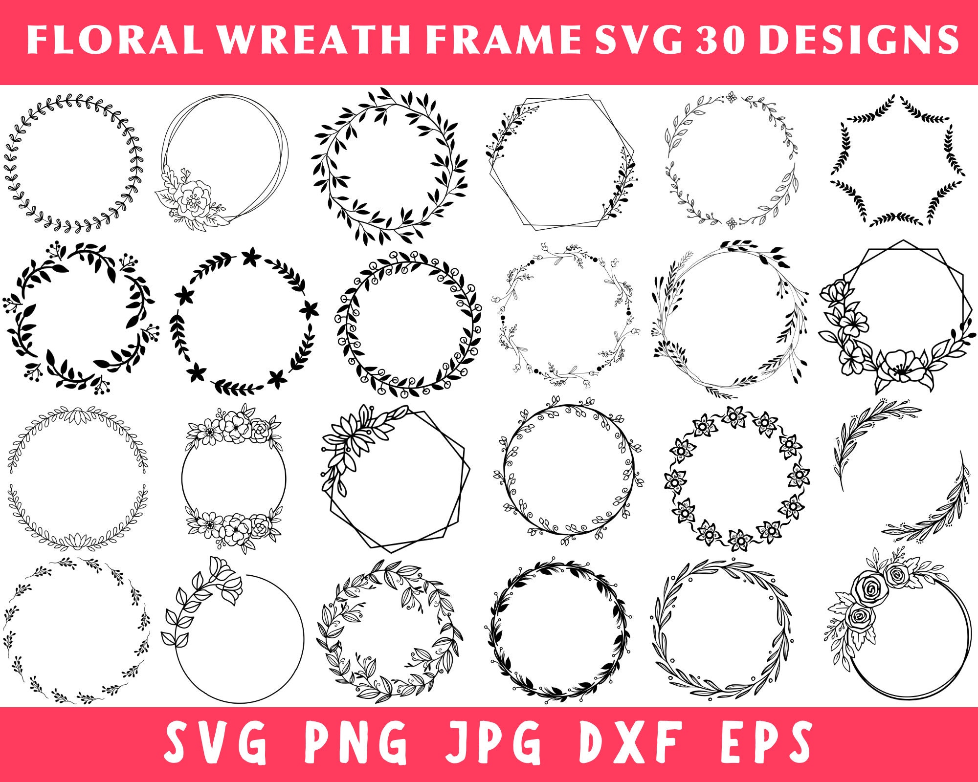 Floral Wreath Svg, Circle Frame Svg, Floral Frame Svg, Circle Monogram ...