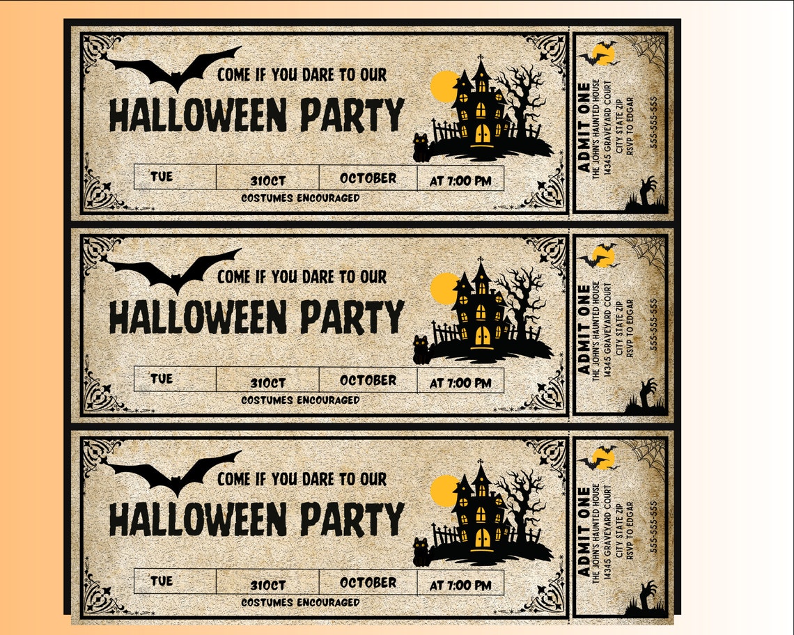 Editable Halloween Ticket Invitation, Halloween Invitations, Halloween ...