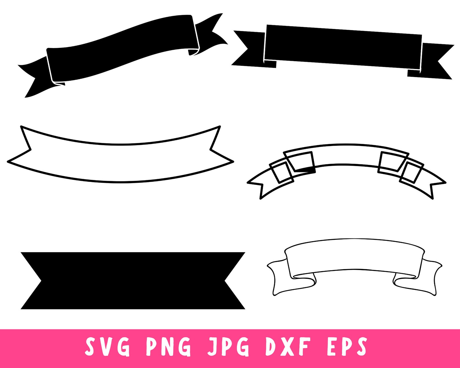 Ribbon Banner Svg Bundle, Ribbon Clipart, Ribbon Svg, Banner Outline ...