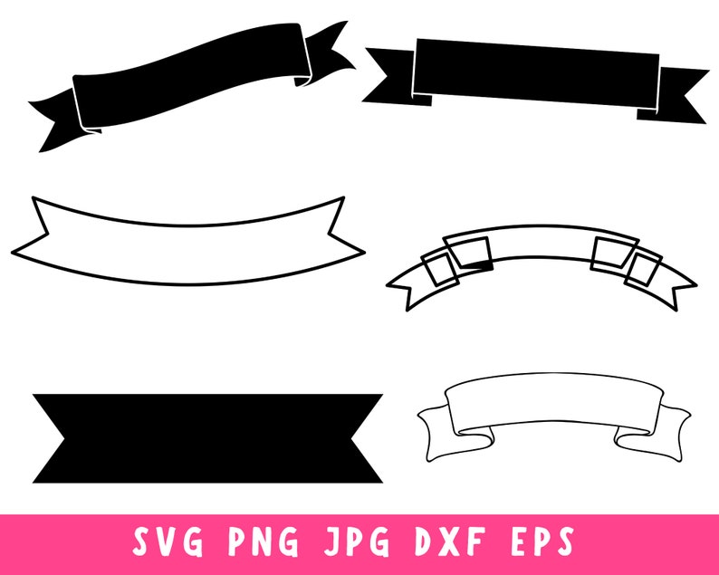 Ribbon Banner Svg Bundle, Ribbon Clipart, Ribbon Svg, Banner Outline ...