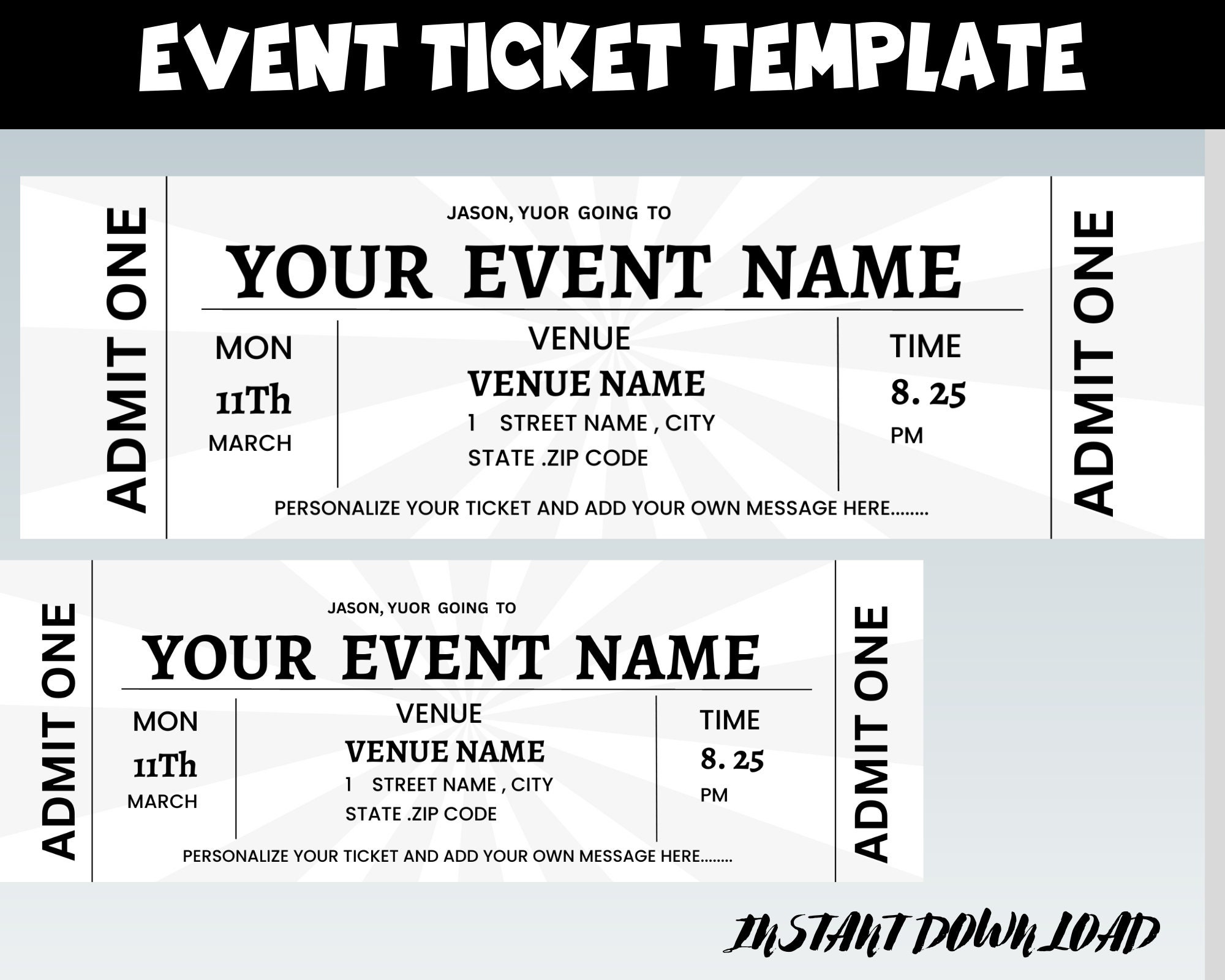 Editable Event Ticket Template, Event Tickets, Printable Event Ticket ...