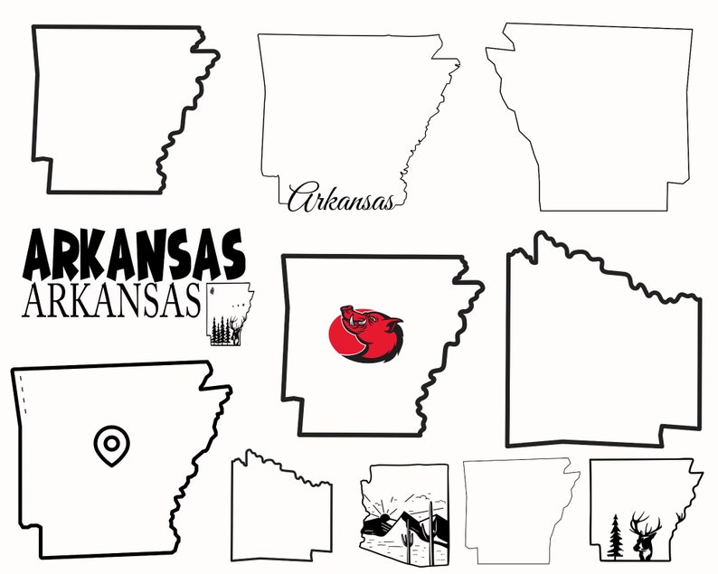 Arkansas State Outline Svg Bundle, Arkansas Png, Arkansas Cut File ...