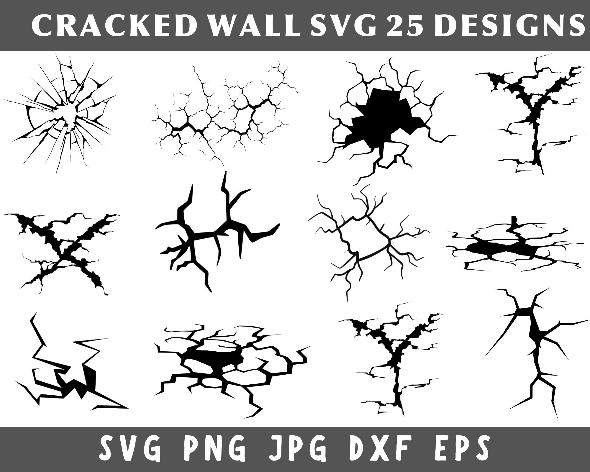 Cracked Wall Svg Bundle, Cracked Wall Clipart, Cracked Wall Vector ...