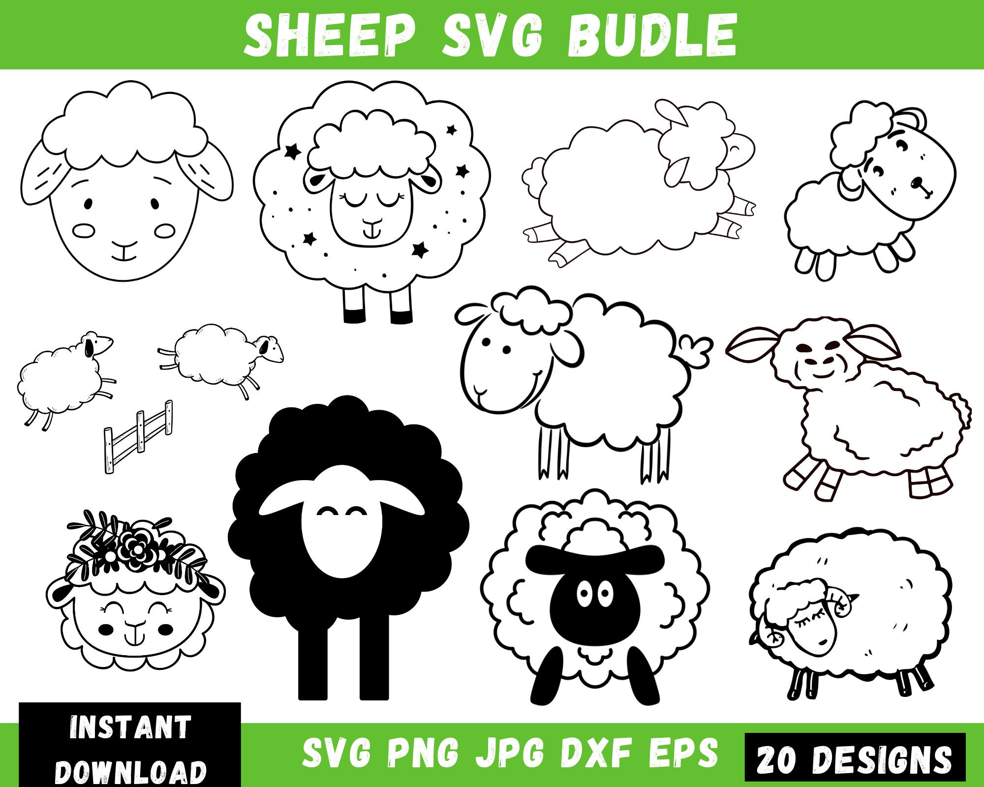 Sheep Svg Bundle, Sheep Png, Lamb Svg, Sheep Clipart, Animal Svg Bundle, Svg Files for Cricut ...