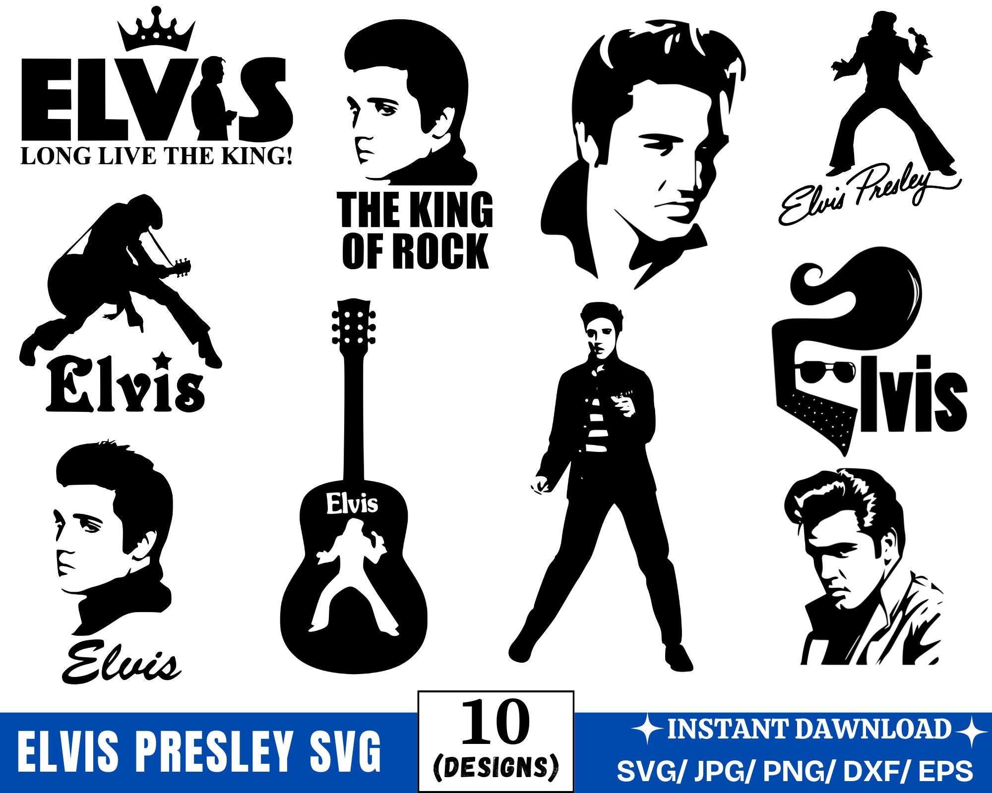 10 DESIGNS Elvis Presley Digital Download Files, Cut Files for Cricut ...