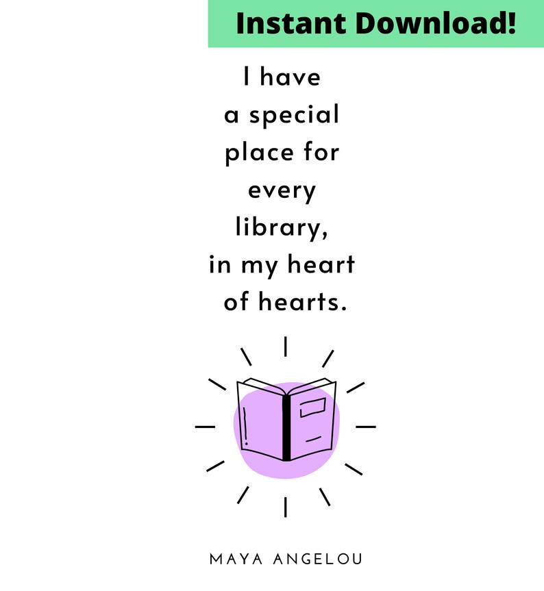 Book Library Maya Angelou Quote Instant Digital Print Download | Etsy