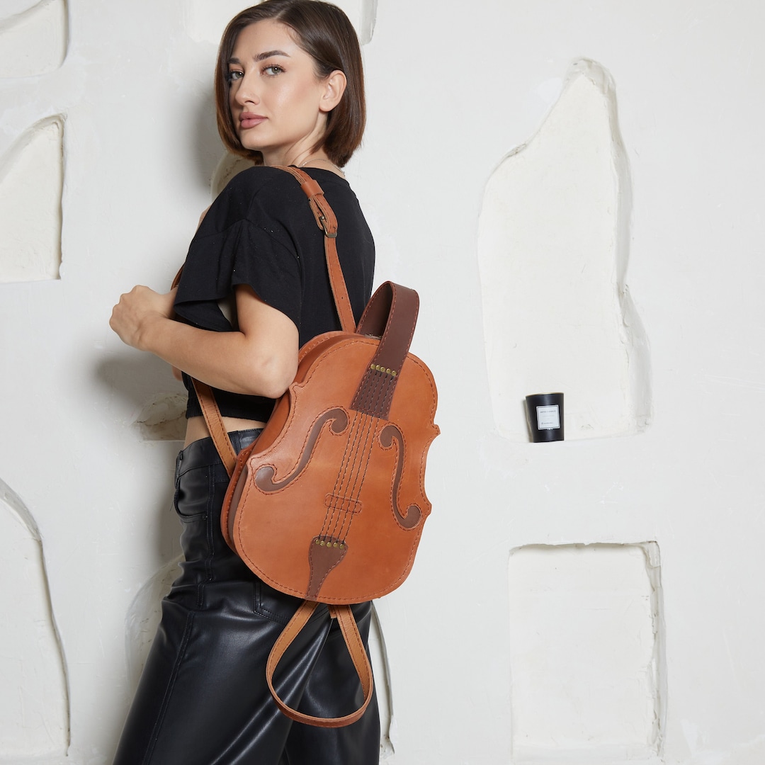 Leather Violin Shaped Backpack for Musician Unique Gifts Handmade Leather Violin Gifts Backpack ...